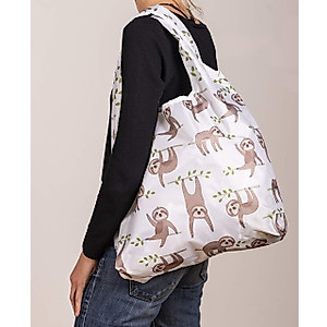 O-WITZ Reusable Grocery Bags | Vibrant Tote Bag For Groceries, Gym, Office Supplies, Beach Gear, Toys & More | Washable Design | Large Handles For Maximum Convenience | Folds Into A Small Pouch, Sloth