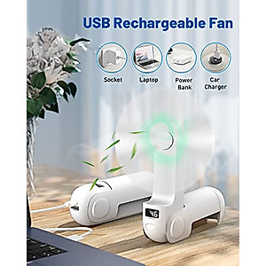 AICase portable folding small fan / USB charging treasure / mobile phone holder, silent mini fan, 2 speed, strong wind, suitable for home and office (ivory white)