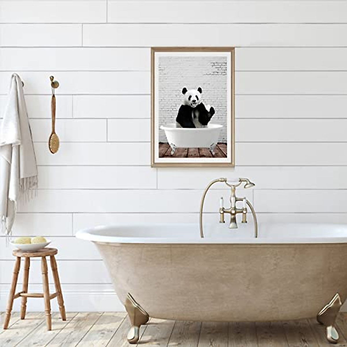 LAKEXINMART Bathroom Decor Canvas Wall Art Bathroom Panda Poster Cute Panda in Retro Bathtub Animal Wall Art Contemporary Painting Bathtub Wall Decor Funny Artworks Home Decor For Bathroom Frameless