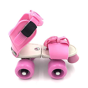 Kid's Children's Adjustable Speed Quad Roller Skates Shoes (Pink)
