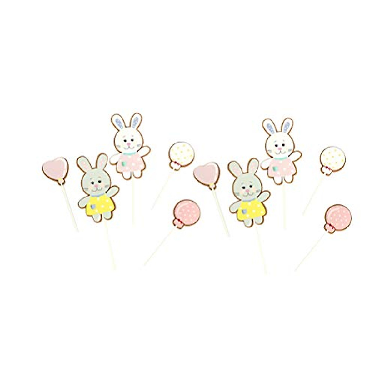 Amosfun Party Cake Decor Cartoon Rabbit Balloon Cake Toppers Lovely Double Layer Cake Toppers Creative Cake Decorative Plug Cards for Party Kids Day for Party Cake Decortion