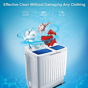 Giantex GT24267-PE 20lbs Spinner Combo, 12lbs 8lbs Spinning, Compact Twin Tub Mini Washer for Apartment RV Dorms, Blue & White Portable Washing Machine
