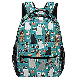 Cats Sushi Travel Backpack Casual Sports Bag Oxford cloth suitable For Study Shopping traveling camping