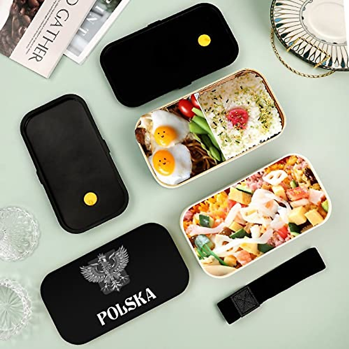 Poland Flag with Polish Eagle Bento Lunch Box Leak-Proof Bento Box Food Containers with 2 Compartments for Offce Work Picnic Yellow-Style