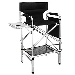 mefeir 2 PCS 31" Tall Upgraded Director Makeup Artist Chair Bar Height, Aluminum Frame Supports 300 lbs, Folding Portable with Side Table Storage Bag Black,19.2" D x 23.6" W x 45.6" H