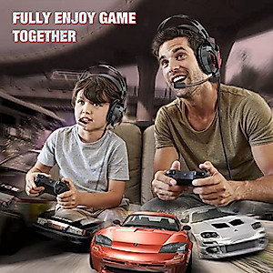 ONIGAL Gaming Headset with Microphone for PlayStation 5, Double Head Beam Suspended Soft Soft Memory Earmuffs, 7.1 Surround Sound Wired Headset LED Light for PS5, PC, PS4, iMac, Laptop