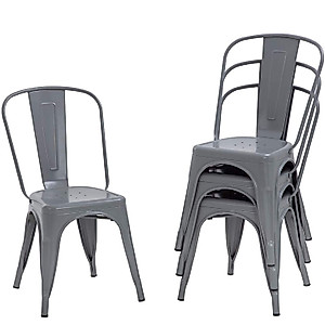 FDW Dining Chairs Set of 4 Indoor Outdoor Chairs Patio Chairs Furniture Kitchen Metal Chairs 18 Inch Seat Height 330LBS Weight Capacity Restaurant Chair Stackable Chair Tolix Side Bar Chairs