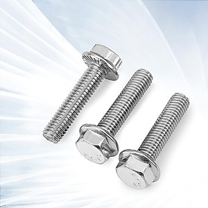 M8-1.25 x 30mm Flange Bolts Flanged Hex Screws, DIN 6921, Stainless Steel 18-8 (304), Plain Finish, Fully Threaded, 10 PCS