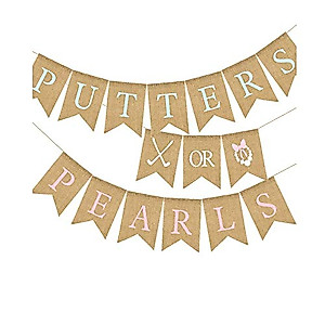 Baby Shower Banner PUTTERS OR Pearls Banner Burlap Banner for Baby Shower Party Garland Photo Booth Props Decoration Favor