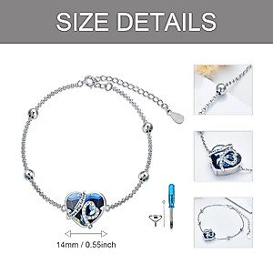 AOBOCO 925 Sterling Silver I LOVE YOU FOREVER Heart Cremation Bracelet Holds Loved One's Ashes Heart Urn Bracelet for Ashes for Women Memorial Keepsake Beangle Embellished with Crystals from Austria