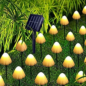 T4U888 30 PCS Mushroom Solar Lights, 8 Modes Outdoor Fairy Lights with 800Mah Battery Waterproof Garden Light for Backyard Wedding Christmas Party(Warm White-1)