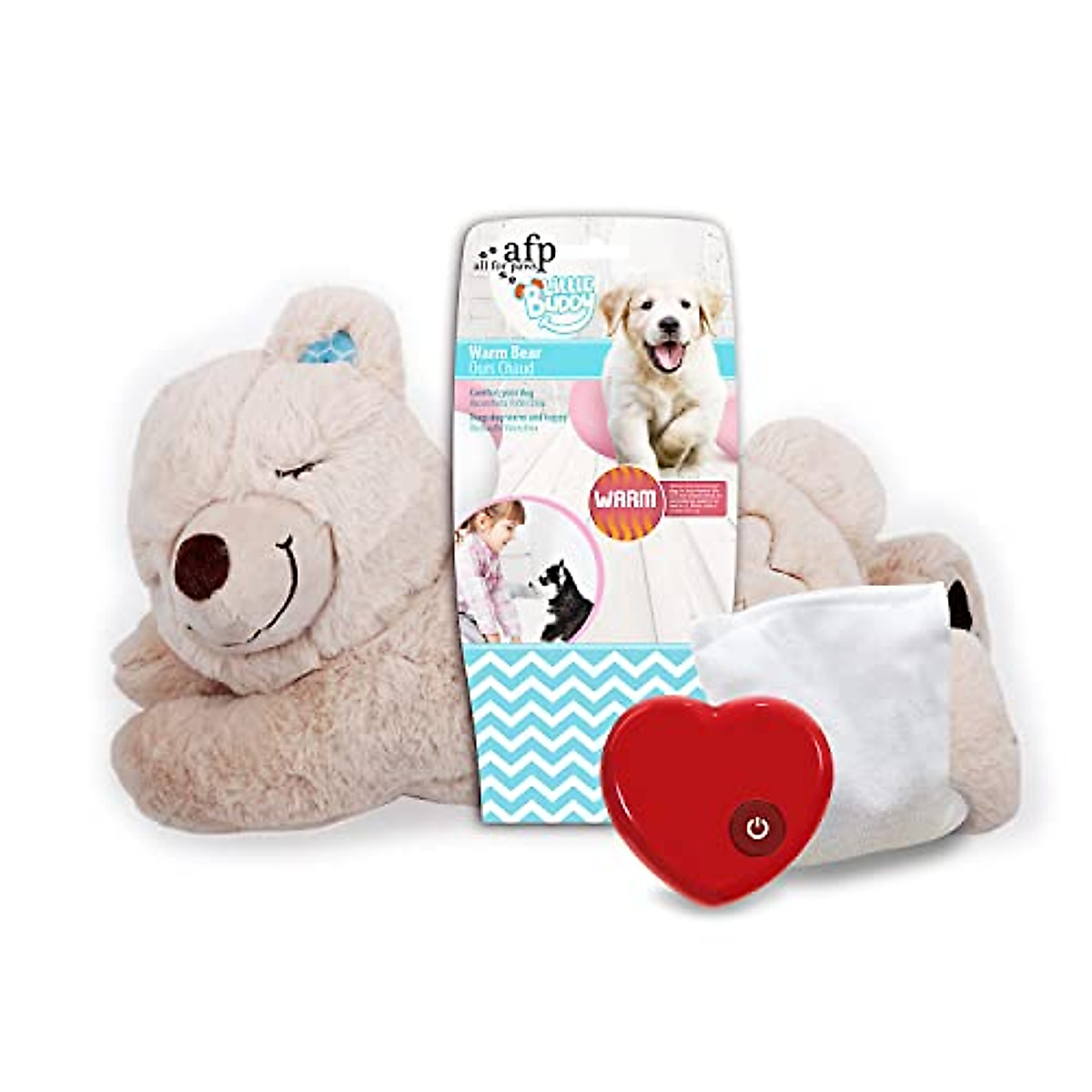 ALL FOR PAWS Dog Heartbeat Plush Toy - Sleep Aid & Warm Comfort Pillow for Puppy Crate, Stuffed Animal Dog Toy for Small Dogs