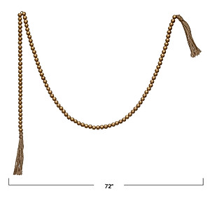 Creative Co-Op 72" L Paulownia Wood Bead Garland w/Jute Tassel, Gold Finish