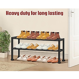 KEETDY Heavy Duty Shoe Rack for Closet Entryway, Stackable Shoe Organizer for Small Space Metal Shoe Rack Shelf Storage for Bedroom, Floor, Outdoor (Black)