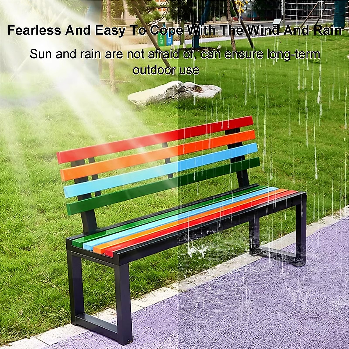 XGQXZWC Outdoor Garden Benches, 2-3 Person Seat Backless Bench, Patio Park Bench with Slatted Seat, Metal Frame, Weatherproof, 880LBS Capacity, Rectangular Outdoor Dining Bench for Yard, Garden (Colo