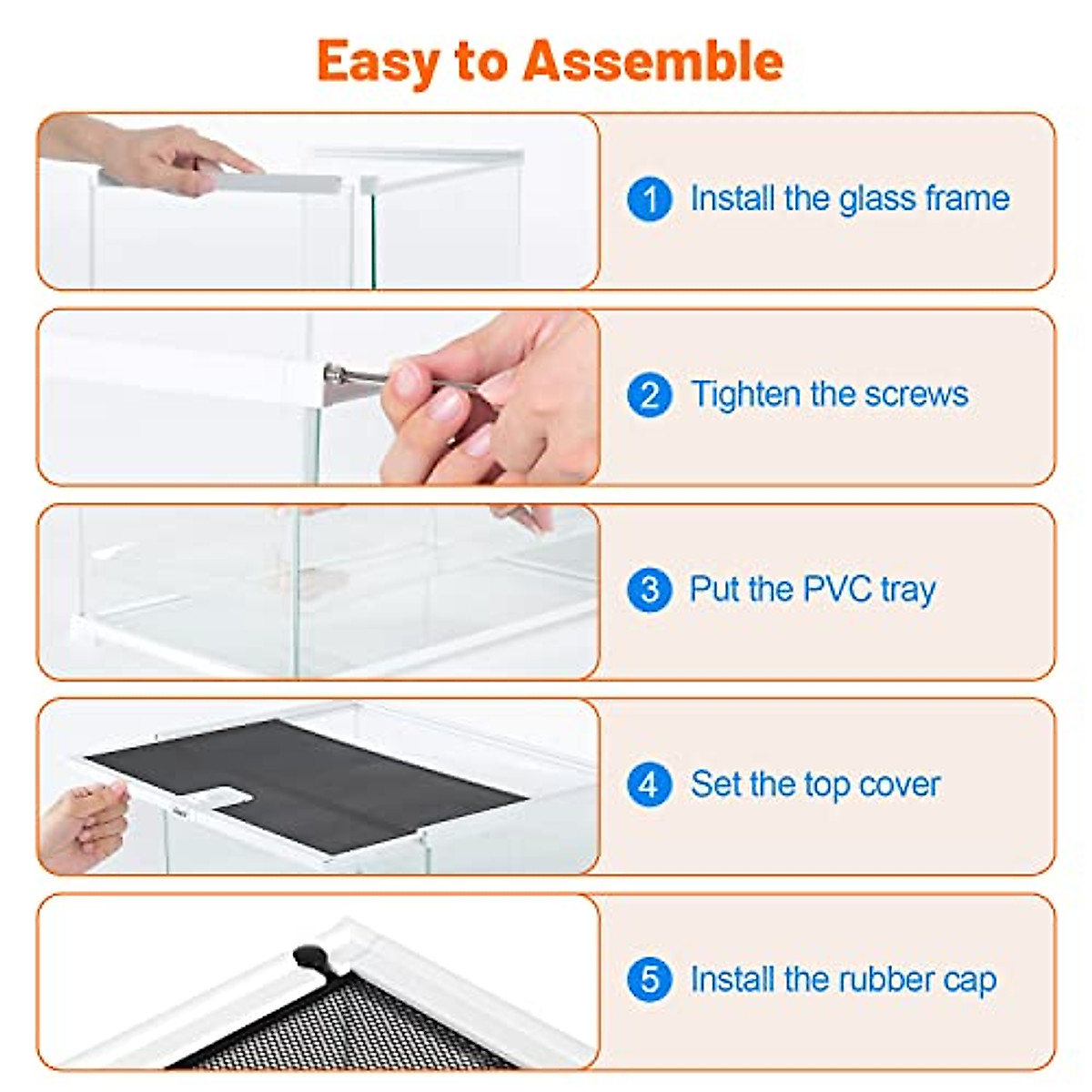 OIIBO 10 Gallon Reptile Tank, 20" x 12" x 10" Reptile Terrarium, Sliding Screen Top Hermit Crab Tank for Reptile Amphibians, Snake, Turtle, Frog, Gecko, Hamster, Hedgehog, Small Animals