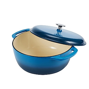 Amazon Basics Enameled Cast Iron Covered Dutch Oven, 6-Quart, Blue