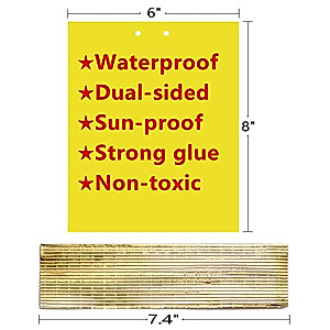 Garutom 20-Pack Dual-Sided Yellow Sticky Traps for Flying Plant Insect Such as Fungus Gnats, Whiteflies, Aphids, Leafminers, etc (6x8 Inches, Included 20pcs Twist Ties)