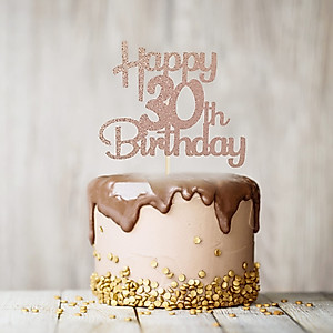 Sotpot Happy 30th Birthday Cake Topper Rose Gold Glitter 30th Cake Toppers 30 Birthday Cake Decorations Cheers to 30 Fabulous Party Cake Picks - 1 Pack