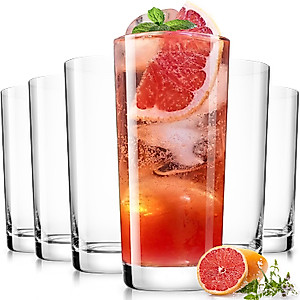 LUNA & MANTHA Drinking Glasses Highball Glasses Set of 6, Water Glasses 16oz, Wide Mouth Design Lead-Free Crystal Glassware, Cocktail Glasses Drinking Set, Tall Glass Cups for Mojito and Tom Collins