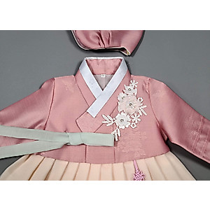 100 Day Birth Hanbok Korea Traditional Dress Lovely Dusty Pink Top Chiffon Layers Skirt