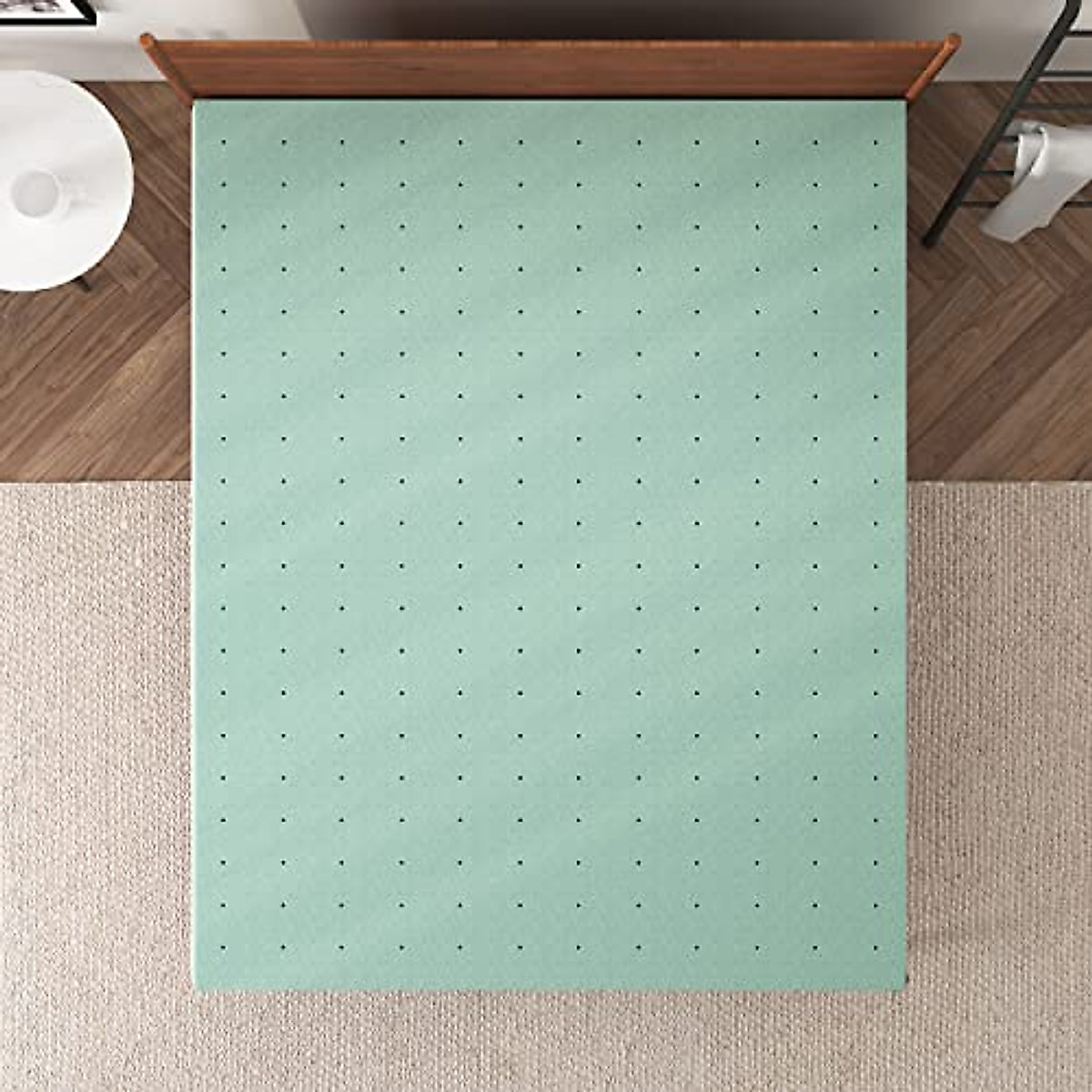 NapQueen 4 Inch Ventilated Green Tea Memory Foam Mattress Topper, Chic Green, CertiPUR-US Certified, Full