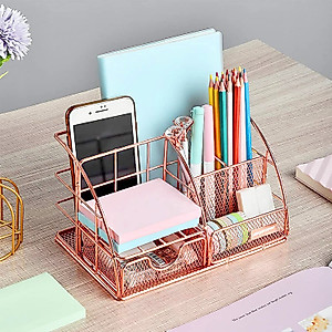 JUOPIEA Desk Organizers and Accessories Office Supplies 12PS Set with Acrylic Stapler, Staple Remover, Pen Holder, Clips, Scissor, Phone Holder, 1 Pen Ect