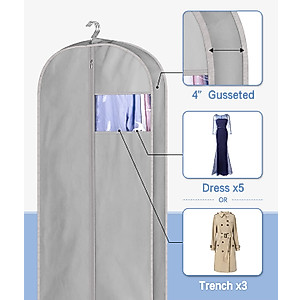 KIMBORA 60" Dress Garment Bags for Storage and Travel, Gusseted Hanging Clothes Bags for Closet Storage with Handles for Long Gowns, Coats（3 Packs,Gray）
