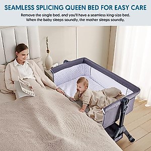 Bellababy Bedside Bassinet, Bedside Sleeper, Bedside Crib with Changing Table, Easy Folding Portable Crib, Adjustable Portable Bed for Infant/Newborn (Dark Grey)