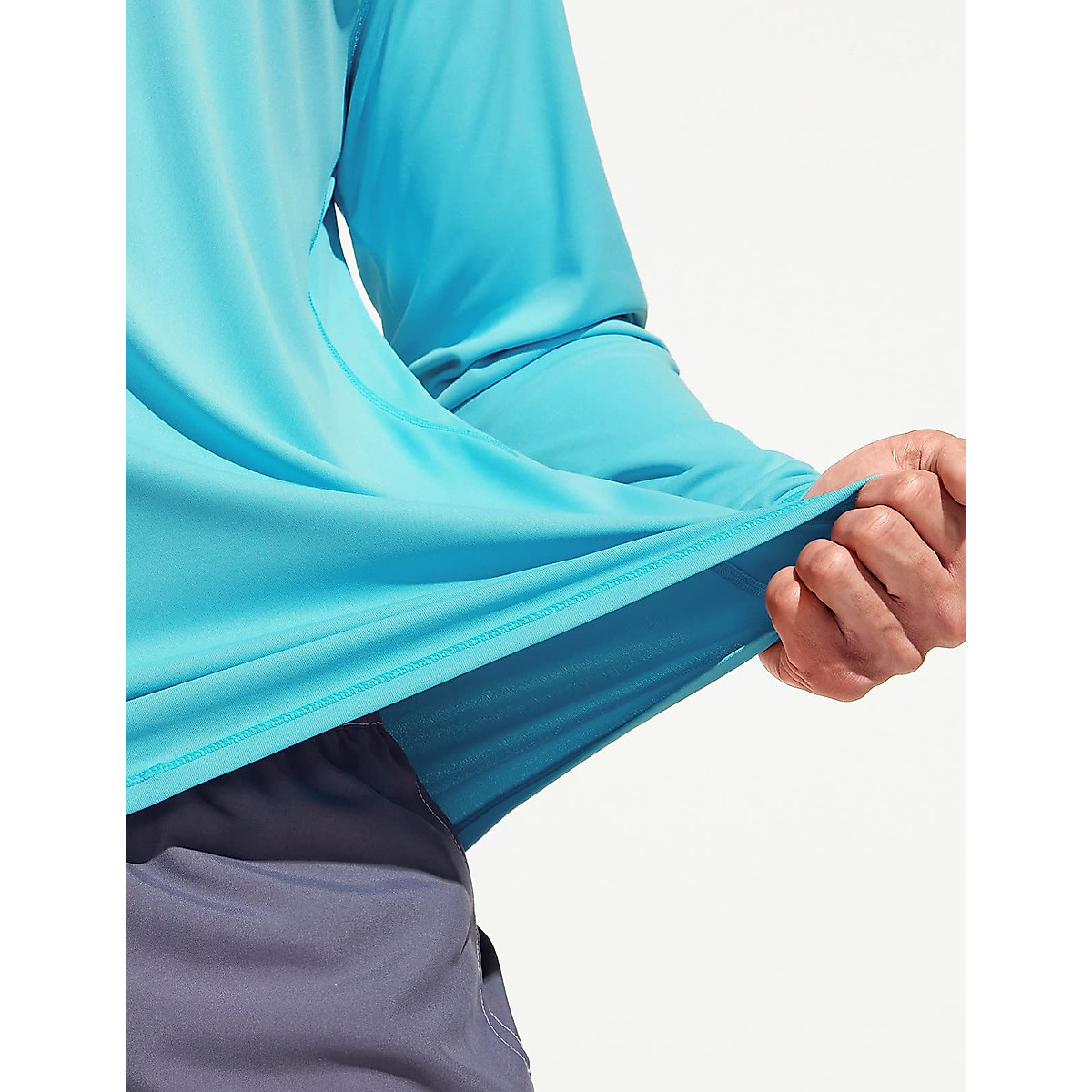 TSLA Men's Rashguard Swim Shirts, UPF 50+ Loose-Fit Long Sleeve Shirts, Cool Running Workout SPF/UV Sun Shirts, Sun Block Sky Blue, Large