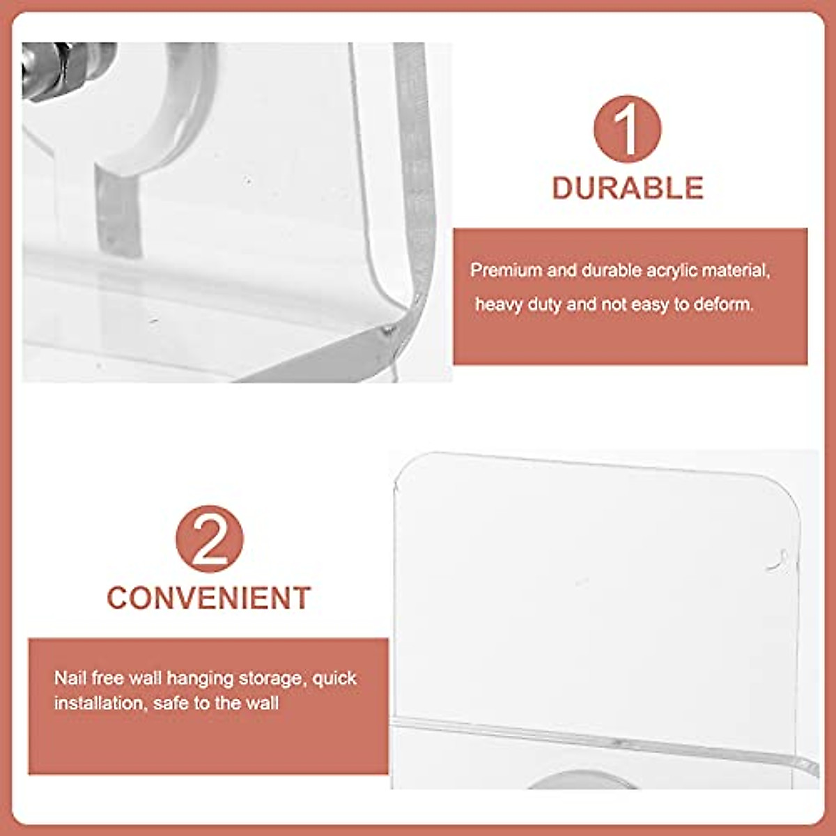 DOITOOL 2 Pcs Bathroom Floating Shelf Clear Acrylic Shower Caddy Adhesive Wall Mount Storage Rack Cosmetic Shampoo Spice Condiment Holder Organizer for Toilet Kitchen