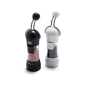 GreenLife Salt and Pepper Grinder Set, Mess-Free Ratchet Mill, Adjustable Coarseness and Easily Refillable, Black and White