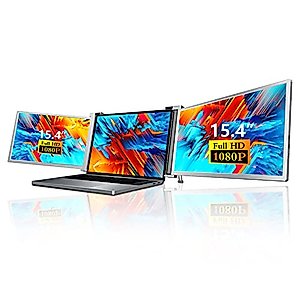 15.4" Laptop Screen Extender | Full HD IPS 1080P Triple Portable Monitor | Dual Monitor Extender | Compatible with 15.6-17.3in Win, OS X | Type C, USB A & HDMI | Plug and Play