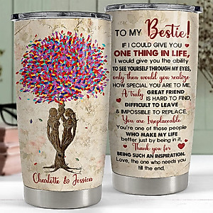 SANDJEST Personalized Best Friend Tumbler Bestie Tree 20oz 30oz Tumblers with Lid Gift for Women Girl Best Friends Besties Soul Sisters Christmas Birthday