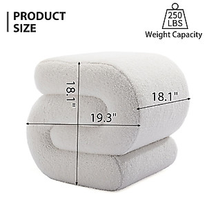 KIVENJAJA Sherpa Ottoman Stool, Modern S-Shaped Boucle Vanity Stool Pouf Ottoman Seat, Decorative Floor Chair Foot Stool for Makeup Room, Bedroom, Living Room (Teddy, White)