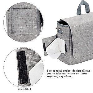 MOMIGO Baby Diaper Caddy Bag - Large Capacity Diaper Caddy Tote Bag Baby Stroller Bag Nursery Storage Bin for Diapers, Wipes & Toys Diaper Bag for Outdoor (Grey)