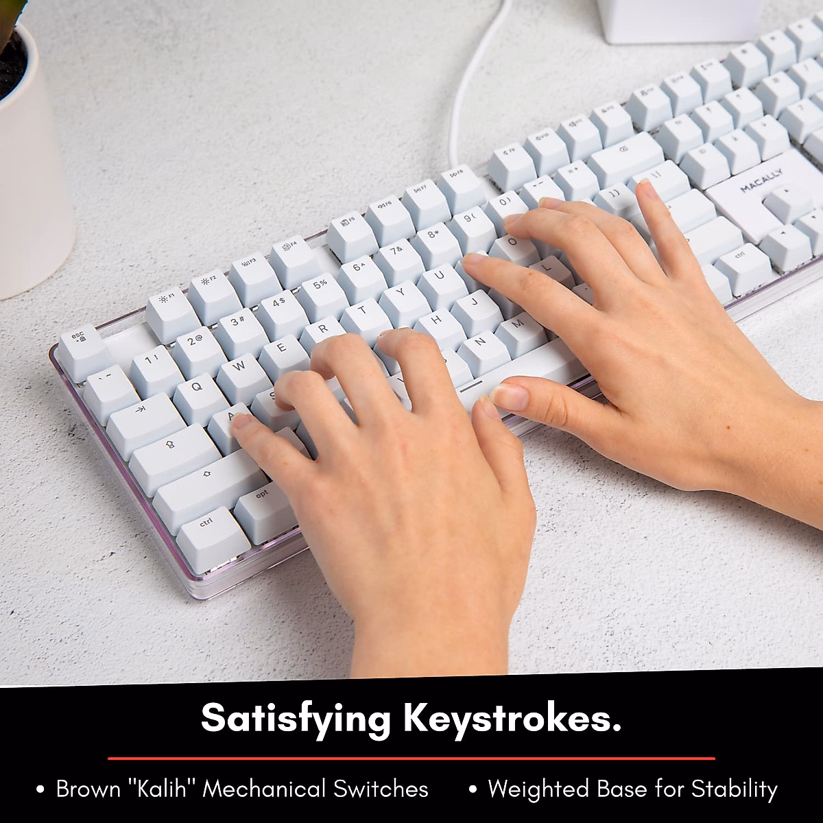 Macally Backlit Mechanical Keyboard for Mac - Quality You Can Feel - Classic Mac Mechanical Keyboard with Brown Switches for Comfortable Typing - 104 Key Apple Keyboard Wired USB with Weighted Base