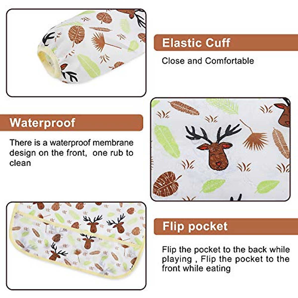 Accmor 3 Pack Long Sleeve Baby Bibs, Waterproof Sleeved Bib, Toddler Soft Bib for 6-24 Months