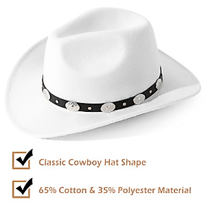 Lisianthus Men & Women's Felt Wide Brim Western Cowboy Hat R-White
