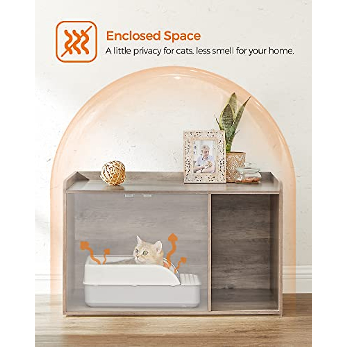 Feandrea Litter Box Enclosure, Cat Litter Box Furniture Hidden, with Front Entry, Modern Cat House for Indoor Cat, Kitty, Side End Table, 32.4 x 20.9 x 19.7 Inches, Greige UPCL001G01