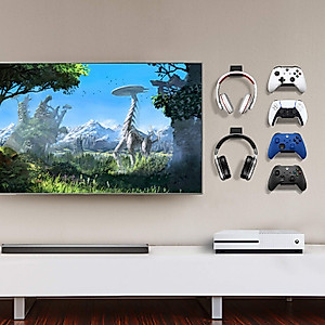 6amLifestyle 2 Pack Controller Holder Stand Built in Anti-Slip Pads for PS5 PS4 Xbox One Switch Pro, Headphone Headset Holder Hanger with Adjustable Clamp