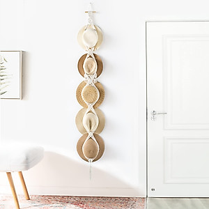 Dahey Macrame Hat Hangers Hat Rack for Wall Cowboy Hat Organizer Hanging Display Hand Weaving Bobo Hat Holder Western Decor for Wide Brim Hats Bowler Fedora Hats, 5 Hats Style