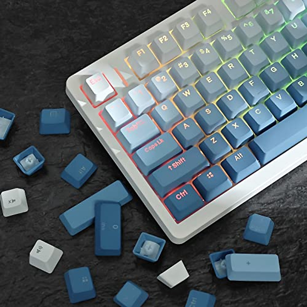 JOLINTAL 123 Keys Gradient Blue Keycaps, PBT Double Shot Dying Positive ...
