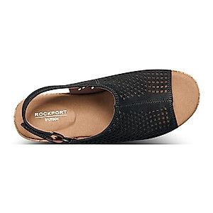 Rockport womens Briah Perf Sling Wedge Sandal, Black Nubuck, 9.5 US