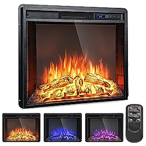 Tangkula 26 Inches Electric Fireplace Inserts with Remote Control, Recessed Fireplace with 3 Flame Effects, 6 Brightness, Thermostat, 6H Timer, 750W/1500W