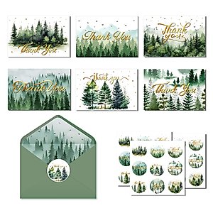 LOONELO Thank You Greeting Cards, 24 Set Forest Thanks Cards with Envelopes & Stickers, 6 Designs Mountains Landscape Appreciate Cards Bulk for Birthday, Baby Shower, Wedding, Gratitude Appreciation