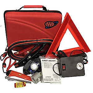 Lifeline AAA 4365AAA Destination Road, 68 Piece Emergency Car Tire Inflator, Jumper Cables, Headlamp, Warning Triangle and First Aid Kit