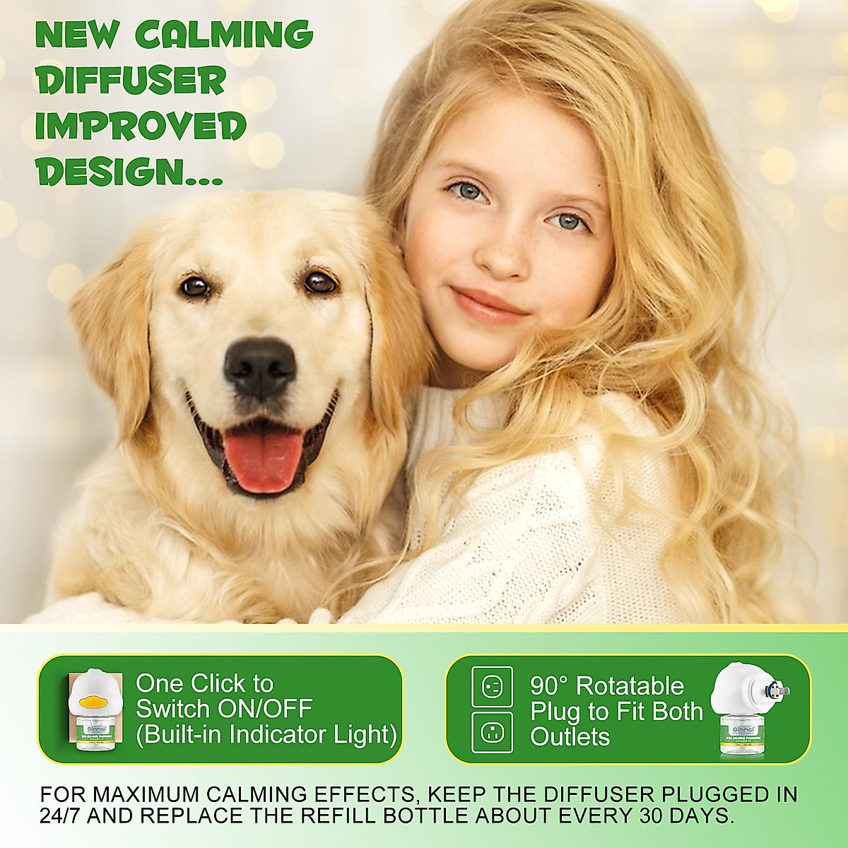 ALIVO Calming Diffuser for Dogs, Dog Calming Plug Diffuser - Dog Calming Pheromone Starter Kit Helps Ruduce Anxious, Anti-Stress & Comforts Dogs, Pet Supplies Relaxants & Anxiety Relief - 48ml