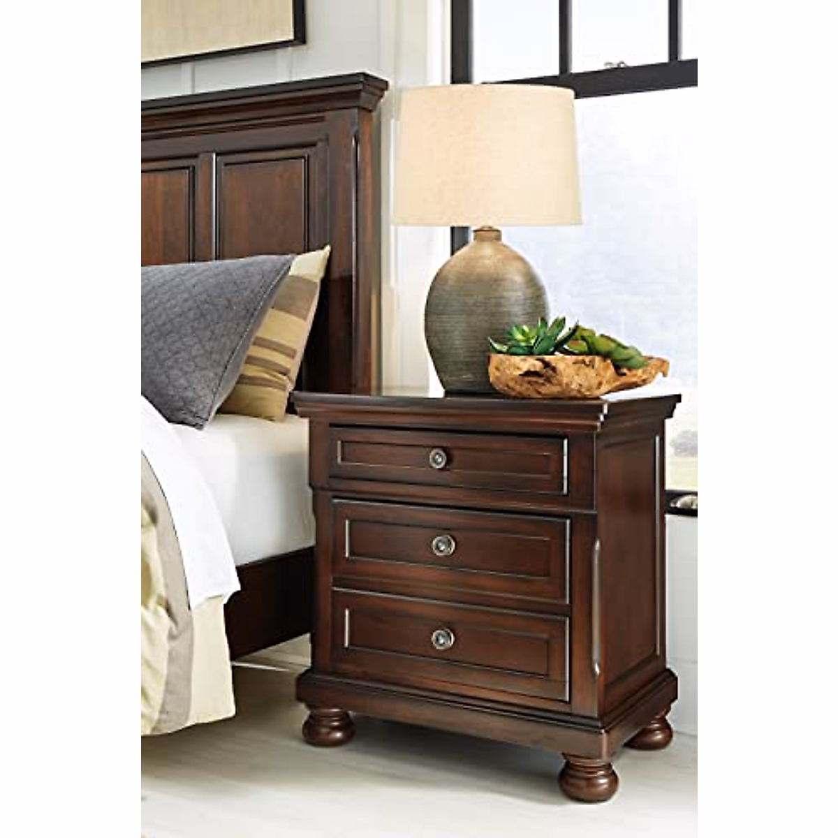 Signature Design by Ashley Porter Classic 2 Drawer Nightstand with Dovetail and Ball-bearing Construction, Dark Brown