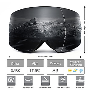 FMY Silver Ski Goggles with Gray Snowboard Goggles for Men Women